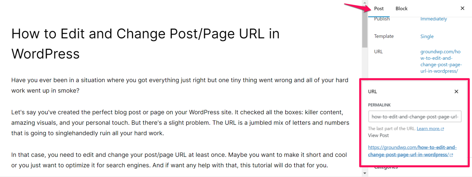 How to Edit and Change Post/Page URL in WordPress - GroundWP